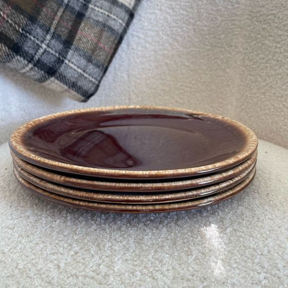 Vintage | Dining | 4 Vintage Brown Drip Pottery Dinner Plates 25 | Poshmark